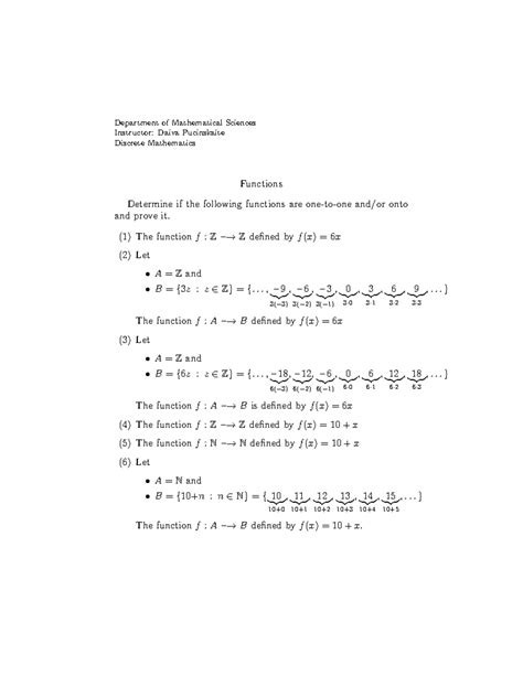 Exercise Discrete Mathematics Functions Department Of Mathematical
