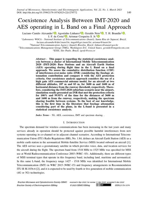 coexistence analysis between imt 2020 and aes operating in l band on a