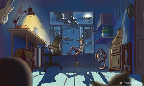 月光下的男孩和猫风格插画设计作品 设计人才灵活用工 设计dna