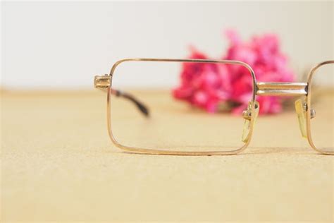Vintage Eyeglasses 1960s Rectangular Shape Gold Tone Gem