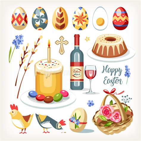 Easter Collection Set With Traditional Easter Objects Stock Vector