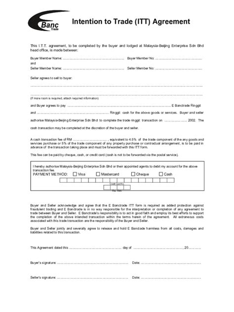 Fillable Online Intention To Trade Itt Agreement Fax Email Print Pdffiller