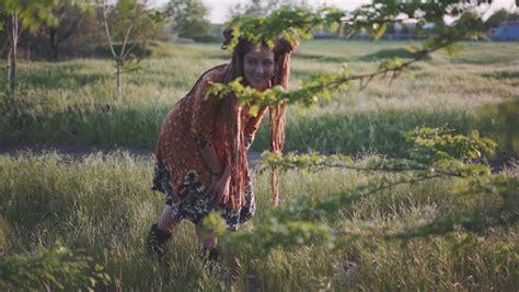 Attractive Fun Hippie Woman Dreadlocks Woods Stock Footage Video 100