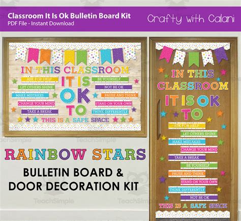 Bulletin Board It Is Ok To Class Display White Rainbow Stars Design By