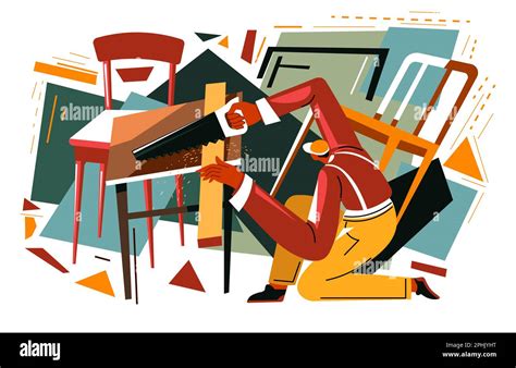 Carpenter Working On Creating Chair Furniture Stock Vector Image Art