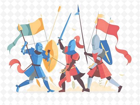 토너먼트에 참석하는 중세 인물 디자인은 왕실입니다 평평한 일러스트레이션 페스티벌 테마 예술 프리미엄 Ai 생성 Psd