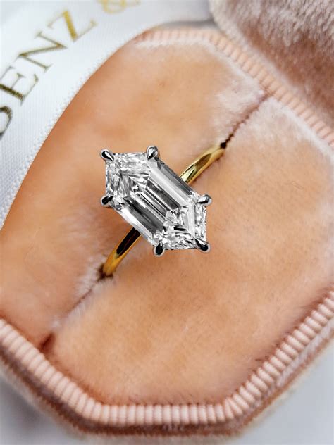 3 22ct Elongated Hexagon Cut Lab Grown Diamond Engagement Ring Benz