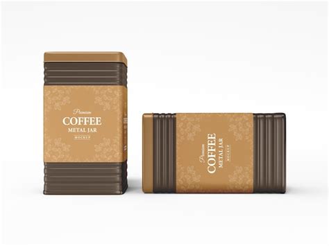 Premium Psd Glossy Metal Coffee Jar Packaging Mockup