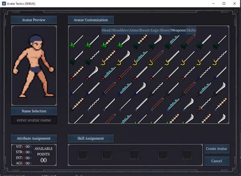 Avatar Tactics Finished Avatar Creation Menu Layout R Godot