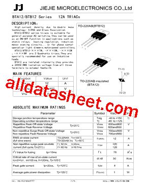BTA12-600B Datasheet(PDF) - JIEJIE MICROELECTRONICS CO.,Ltd