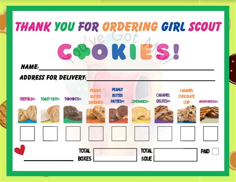 Girl Scout Cookies Order Form Abc Bakers Etsy