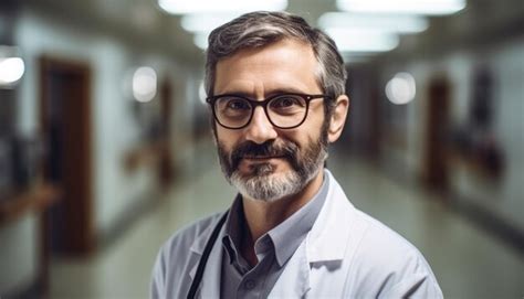 Premium Ai Image A Man In A Hospital Hallway Wearing Glasses And A