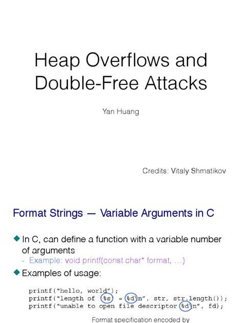 Heap Overflows And Double Free Attacks Yan Huang Pdf Pointer