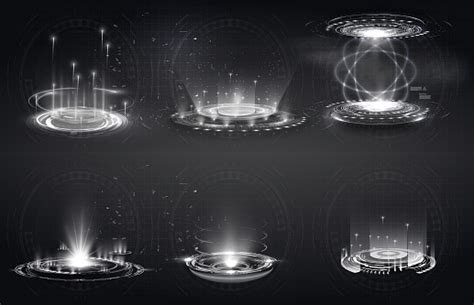 마법의 판타지 포털 미래 지향적인 순간 이동 원형 포털 홀로그램이있는 텔레포트 매직 서클의 프로젝터 또는 순간 이동 연단 레벨 업 효과 사실적인 순간 이동 포털입니다 조명