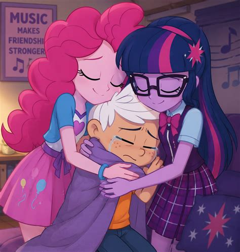 Pinkie Pie And Twilight Comfort Lincoln With A Hug By Cjmak2004 On