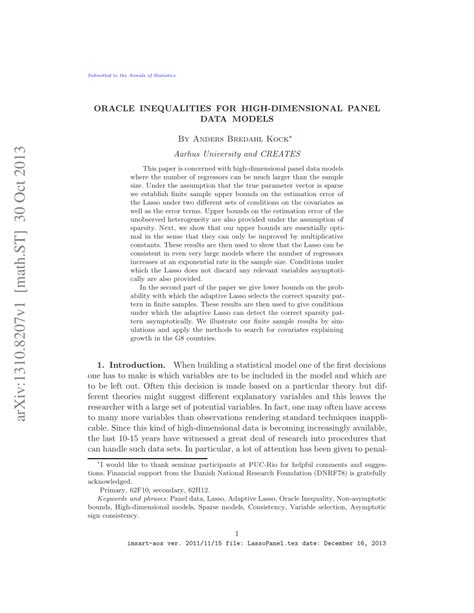 Pdf Oracle Inequalities For High Dimensional Panel Data Models