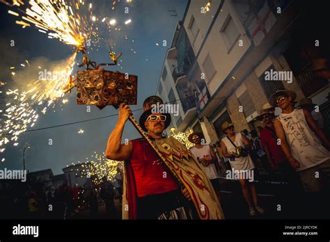 Sitges Spain Rd Aug A Member Of Diables De Sitges Colla Jove Sets Off His