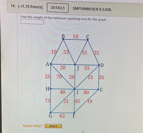 Solved Find The Weiaht Of The Minimum Spanning Tree For The