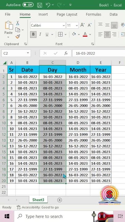 Trick To Extract Day Month Year From Date In Excel Shorts Excel Exceltips Exceltricks