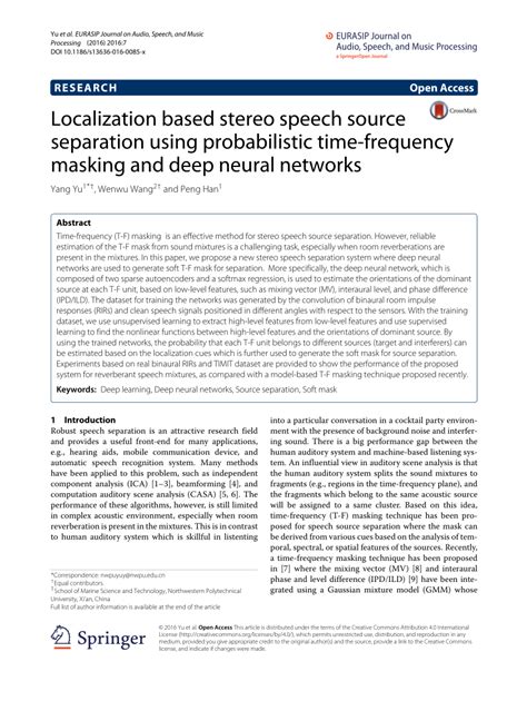 Pdf Localization Based Stereo Speech Source Separation Using