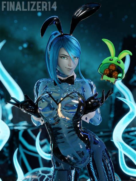 Rule 34 Blue Eyes Blue Hair Bowtie Collar Bunny Ears Bunnysuit Dark