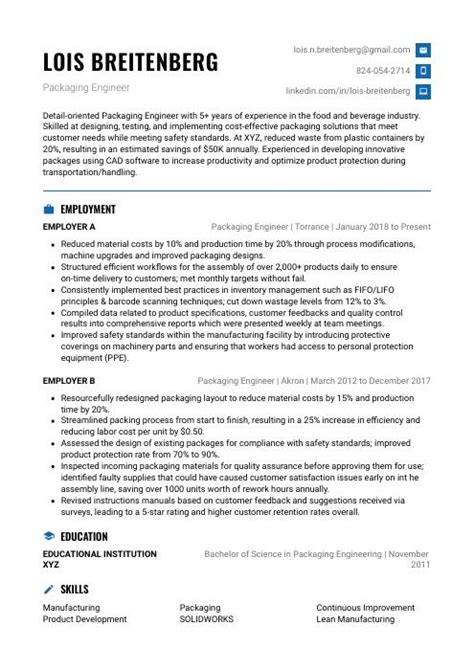 Packaging Engineer Resume Cv Example And Writing Guide