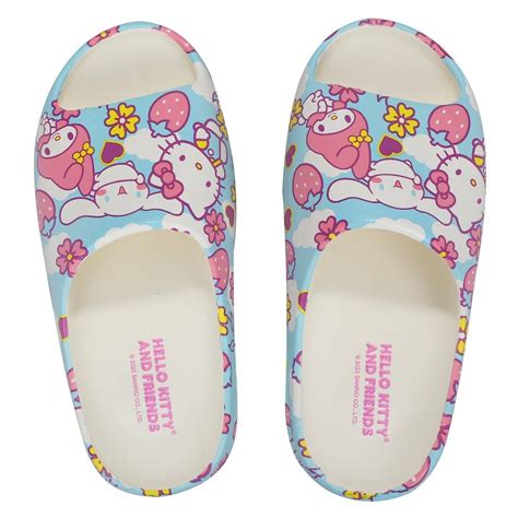 Hello Kitty Character Toss Floral And Cloud Art Womens Slides Medium Hello Kitty Shoes