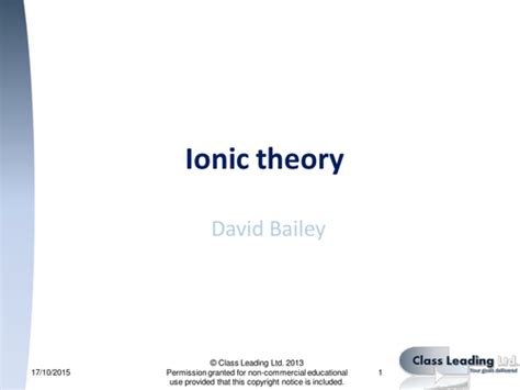 Ionic Theory Graded Questions Teaching Resources