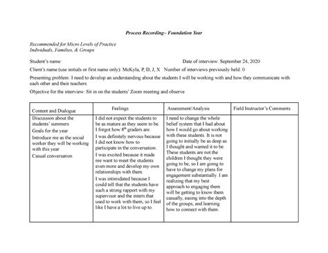 Process Recording Template Social Work Ncejomunicipaldechinu