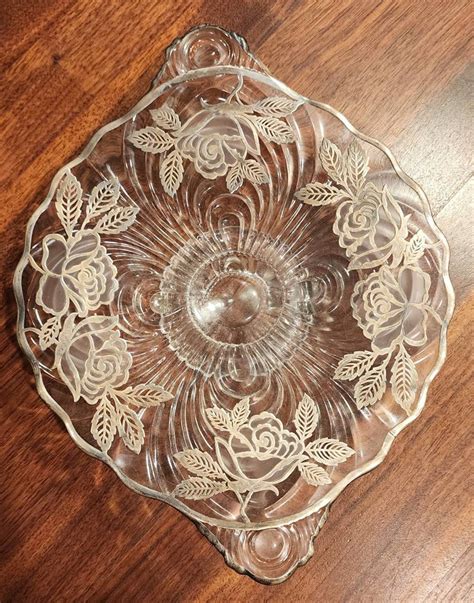 Beautiful Silver Floral Overlay Glass Pedestal Plate Etsy