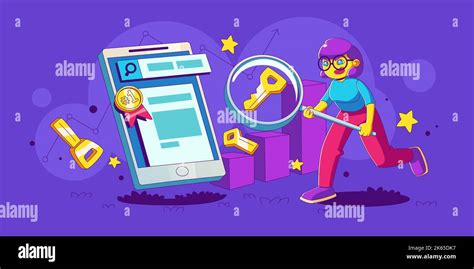 Keyword Ranking Seo Research Concept With Woman With Magnifier