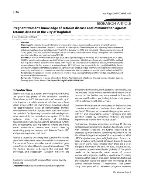 Pdf Pregnant Womens Knowledge Of Tetanus Disease And Immunization Against Tetanus Disease In