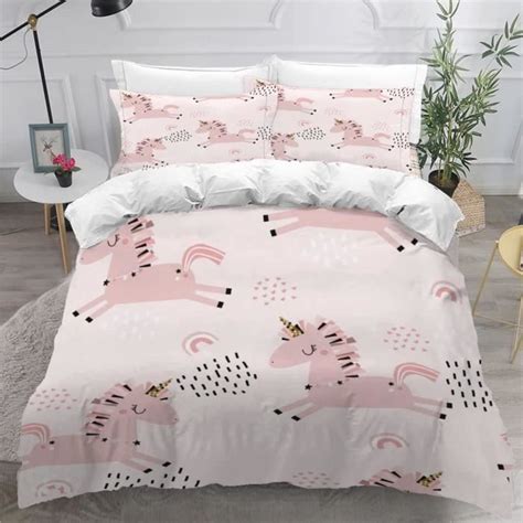 Housse de Couette Enfant Cheval Blanc De Dessin Animé Mignon Rose Housse Couette x cm