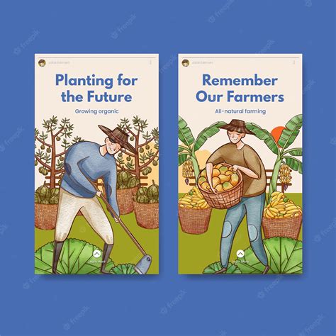 Premium Vector Instagram Template With Asian Farmer Conceptwatercolor