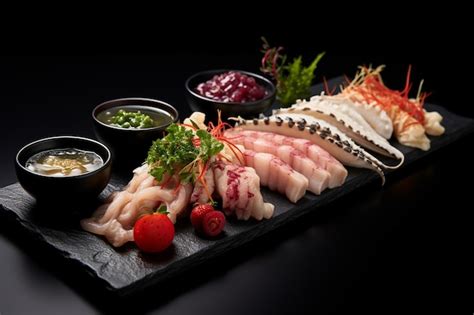 Premium Photo Sannakji Octopus Sashimi Platter With Wasabi And Ginger
