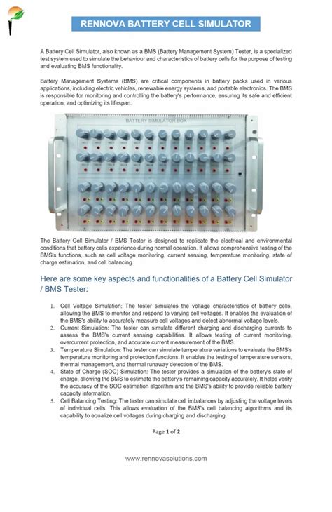 Rennova Solutions 6 Volt Battery Cell Simulator For Industrial 230v
