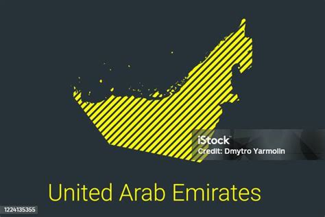 아랍 에미리트의지도 코로나 바이러스 인포 그래픽 및 검역 영역 마커 및 제한에 대한 노란색 배경에 검은 색 스트립에 줄무늬지도 벡터 0명에 대한 스톡 벡터 아트 및 기타