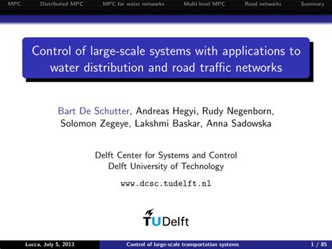 Ppt Control Of Large Scale Systems With Applications To Water