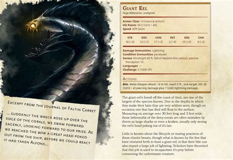 Giant Eel Monster Dungeons And Dragons Dnd Dnd 5e Homebrew