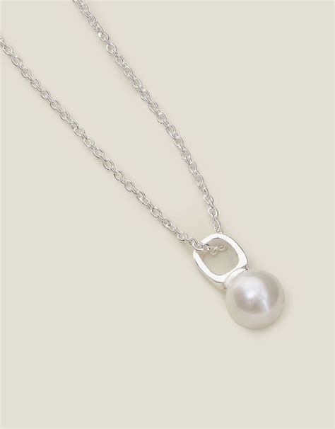 Sterling Silver Plated Freshwater Pearl Necklace Sterling Silver