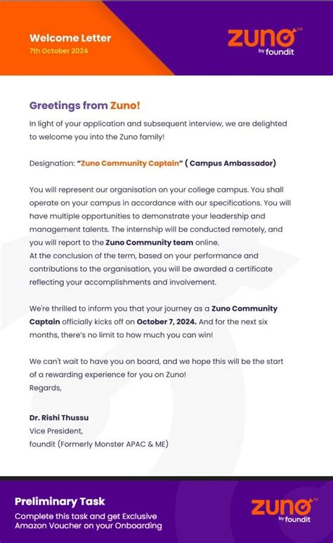 I Am Thrilled To Announce That I Have Been Selected As A Zuno Community Captain For My College