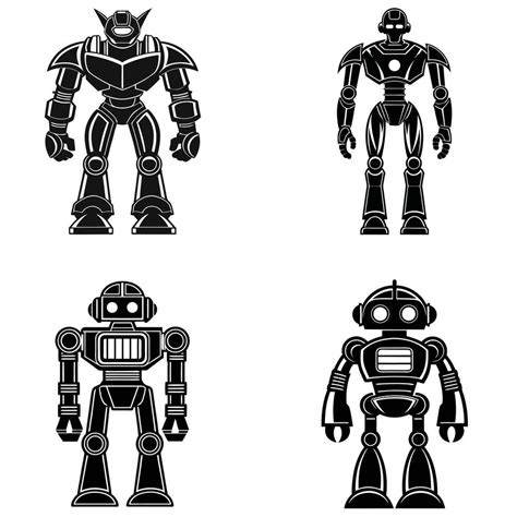 Futuristic Robot Icon Set In Bold Black Silhouettes 60234469 Vector Art At Vecteezy