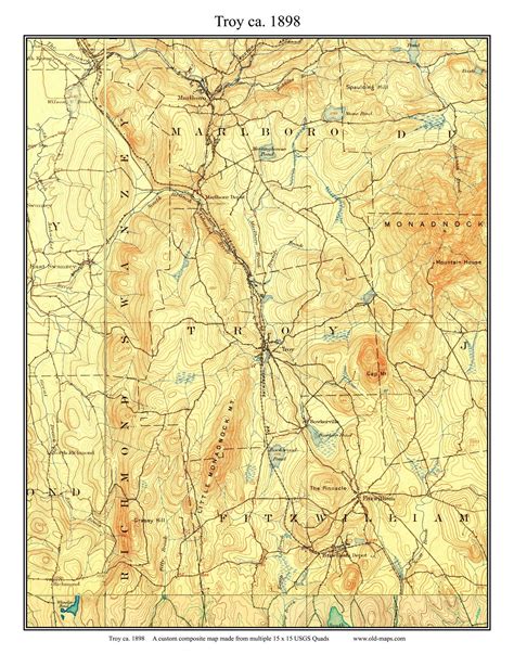 Troy 1898 Custom Usgs Old Topo Map New Hampshire Cheshire Co Towns