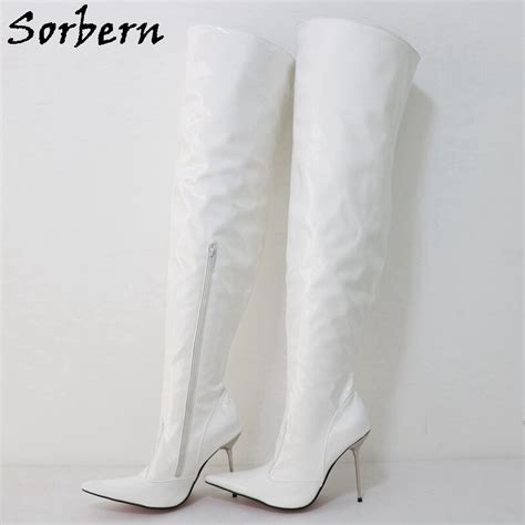 Sorbern Red Patent Crotch Thigh High Boots Women Wedge Heels Boots