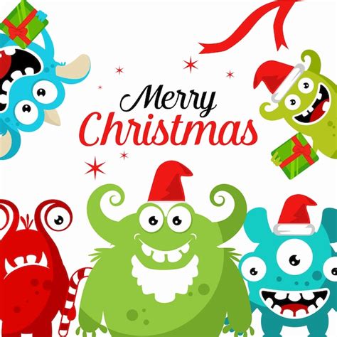 Premium Vector Set Of Cute Monsters Character Celebrating Christmas