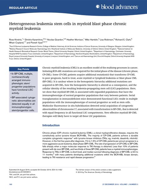 PDF Heterogeneous Leukemia Stem Cells In Myeloid Blast Phase Chronic Myeloid Leukemia