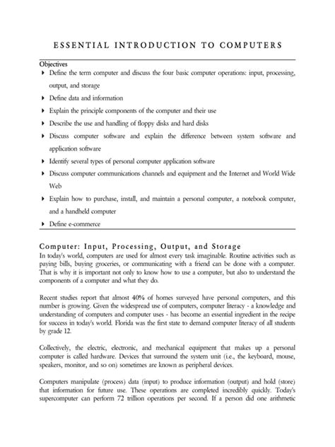 Essential Introduction To Computers Pdf Floppy Disk Hard Disk Drive