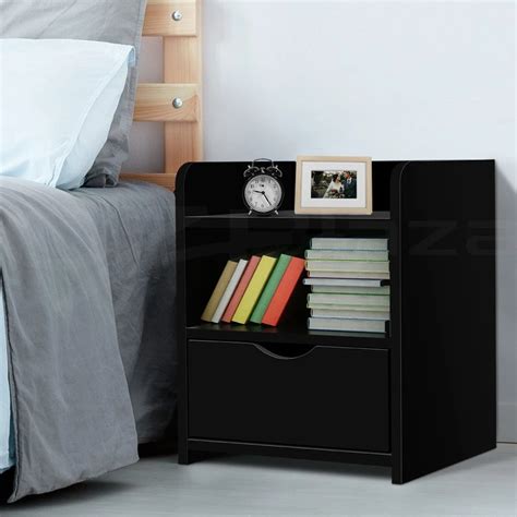 Artiss Bedside Table 1 Drawer With Shelf Fara Black Black Kmart