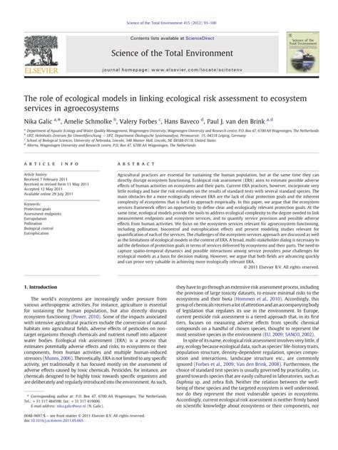 Pdf The Role Of Ecological Models In Linking Ecological Risk