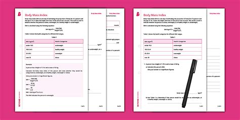 Body Mass Index Bmi Worksheet Ks3 Science Beyond